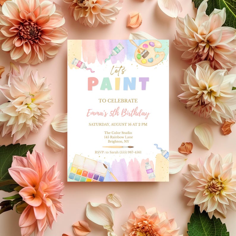 Editable Let’s Paint and Celebrate Invitation. Painting Party Birthday ...