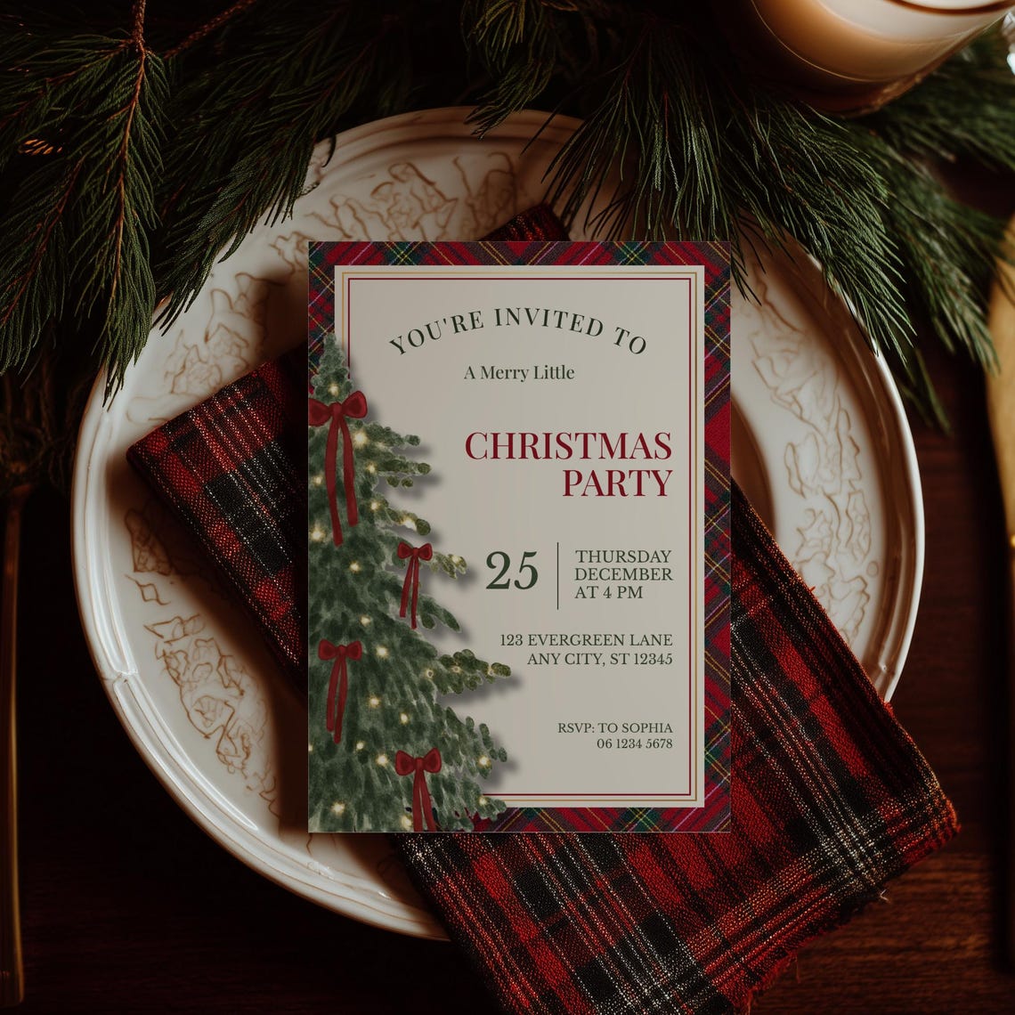 Classic Tartan Christmas Party Invitation, Editablin Het Engelse Canva ...