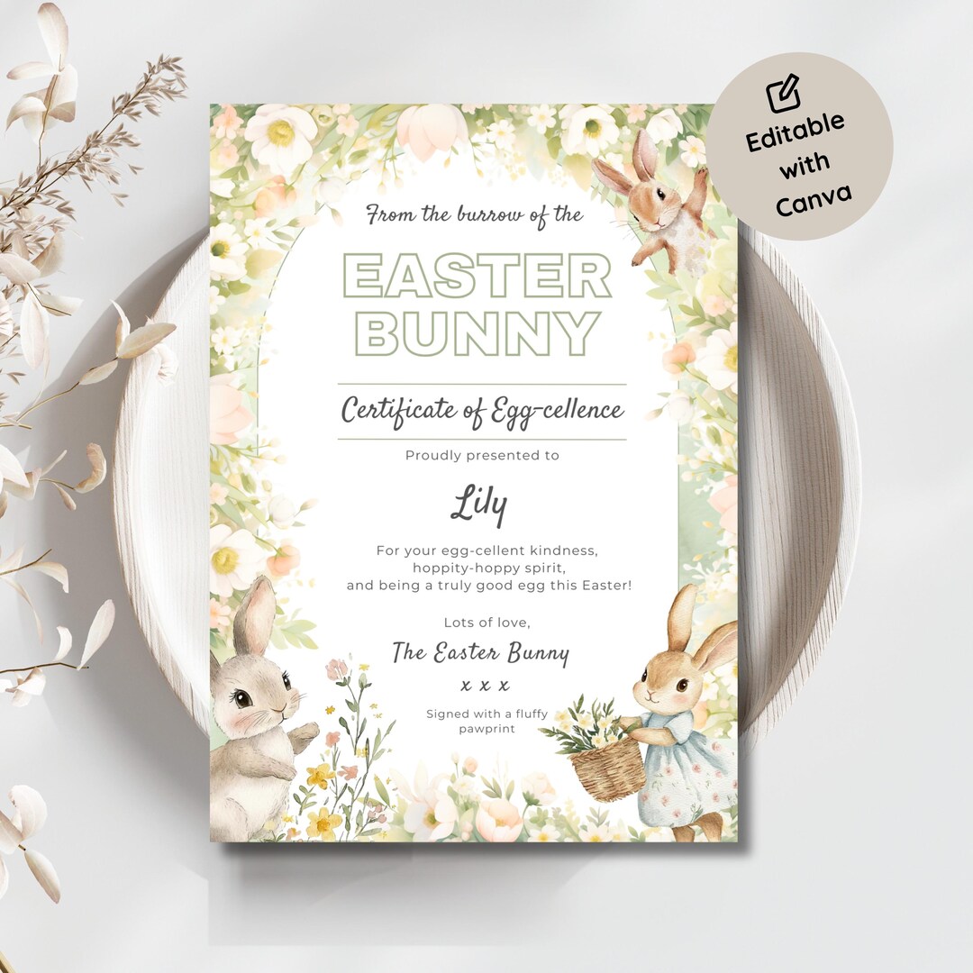 Editable Easter Certificate, Easter Bunny Mail, Template, Printable ...