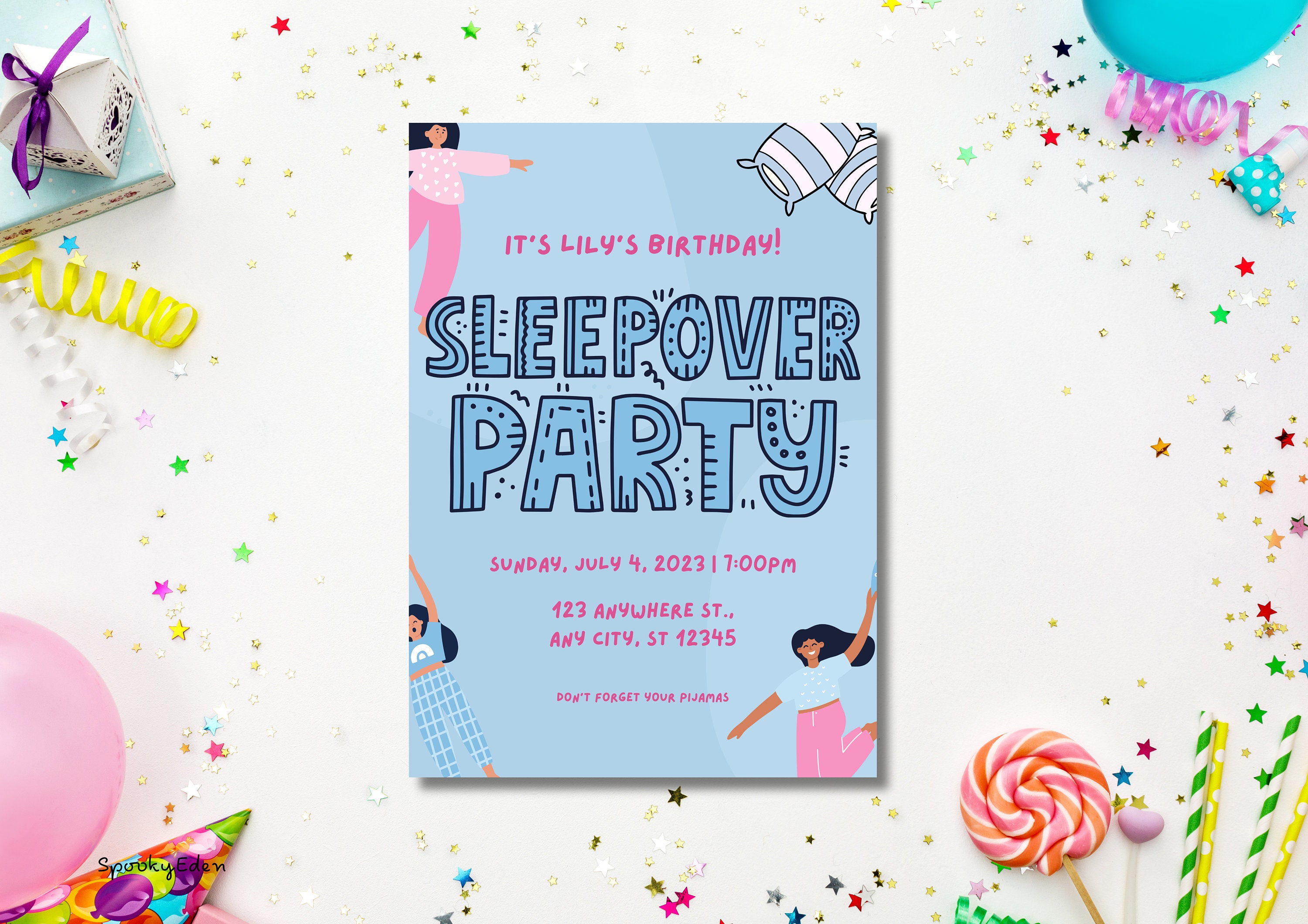 Editable Slumber Party Birthday Invitation Birthday Invitation