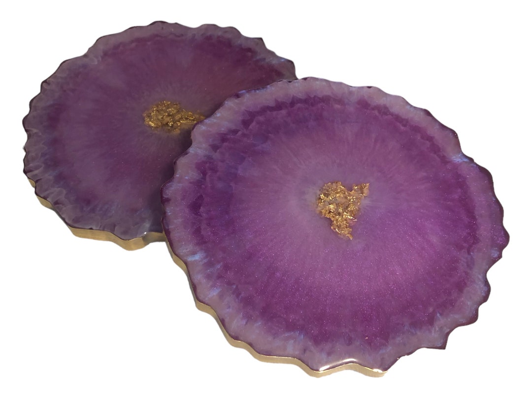 Purple and Gold 5 Geode Coasters Set of Two Coasters - Etsy