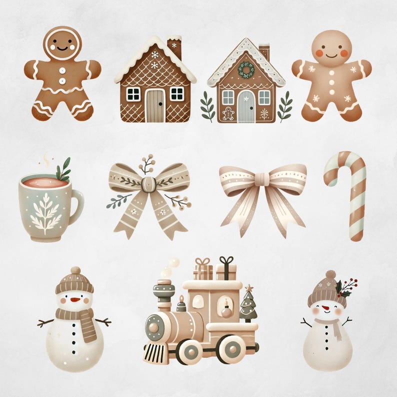 Christmas Candy Shop Clipart, Neutral Boho Watercolor, Commercial Use ...