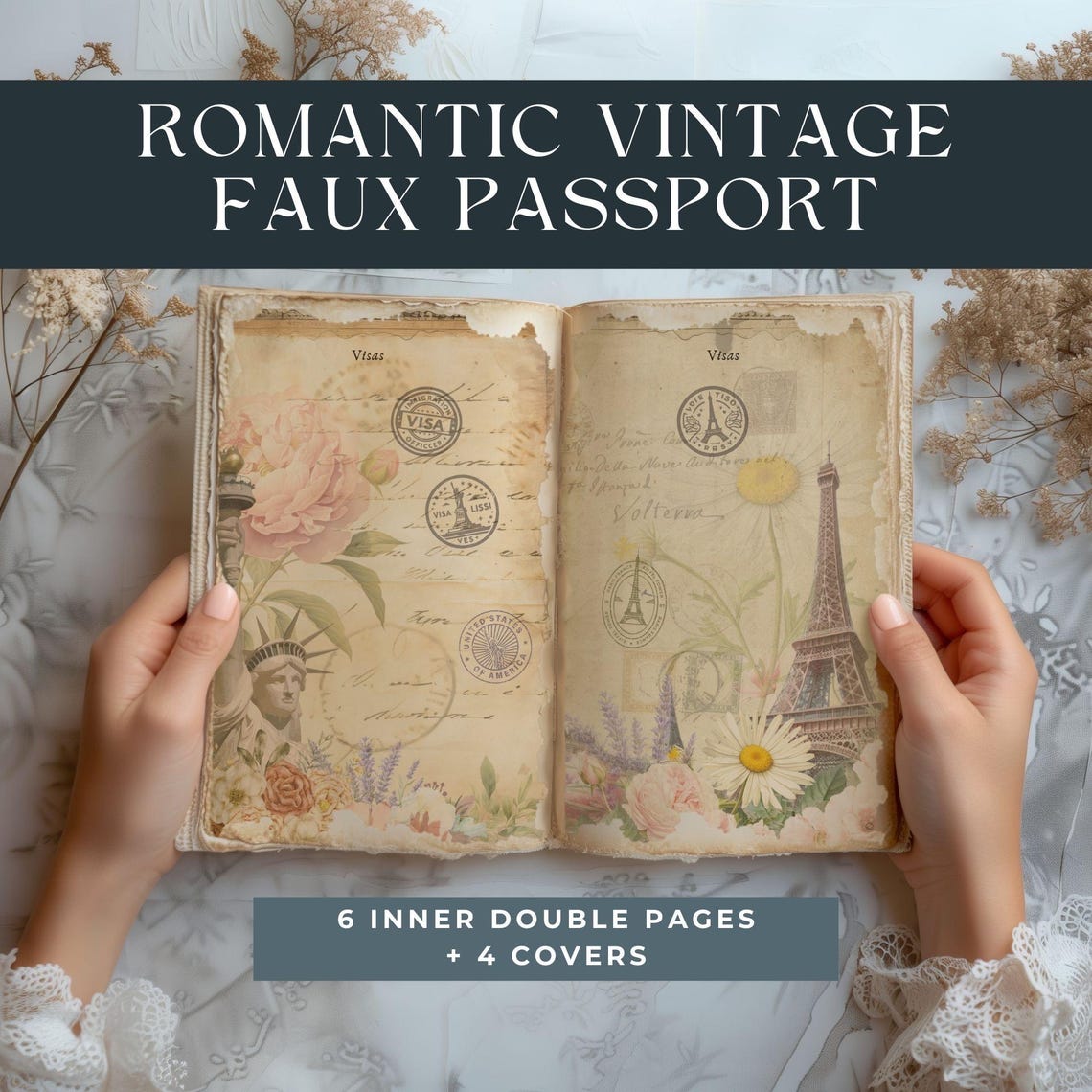 Printable Romantic Faux Vintage Passport Pages and Covers - Digital ...