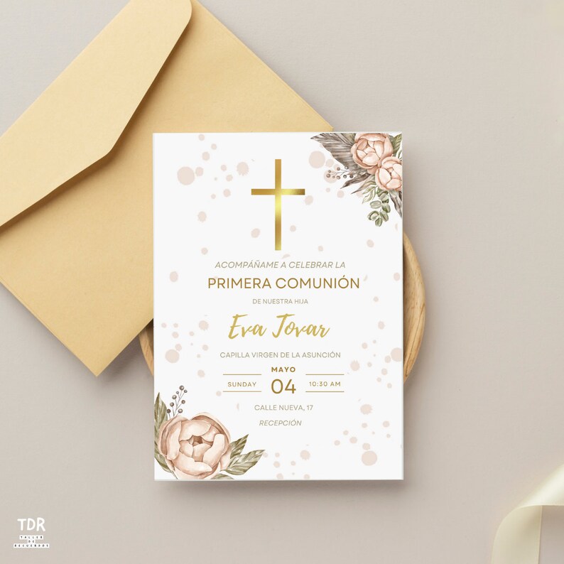Editable Template, First Communion Girl Digital Invitation, Spanish ...