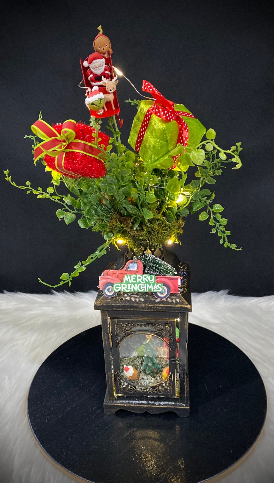 Christmas Lantern Mini Grinch Diorama Holiday Centerpiece Floral ...