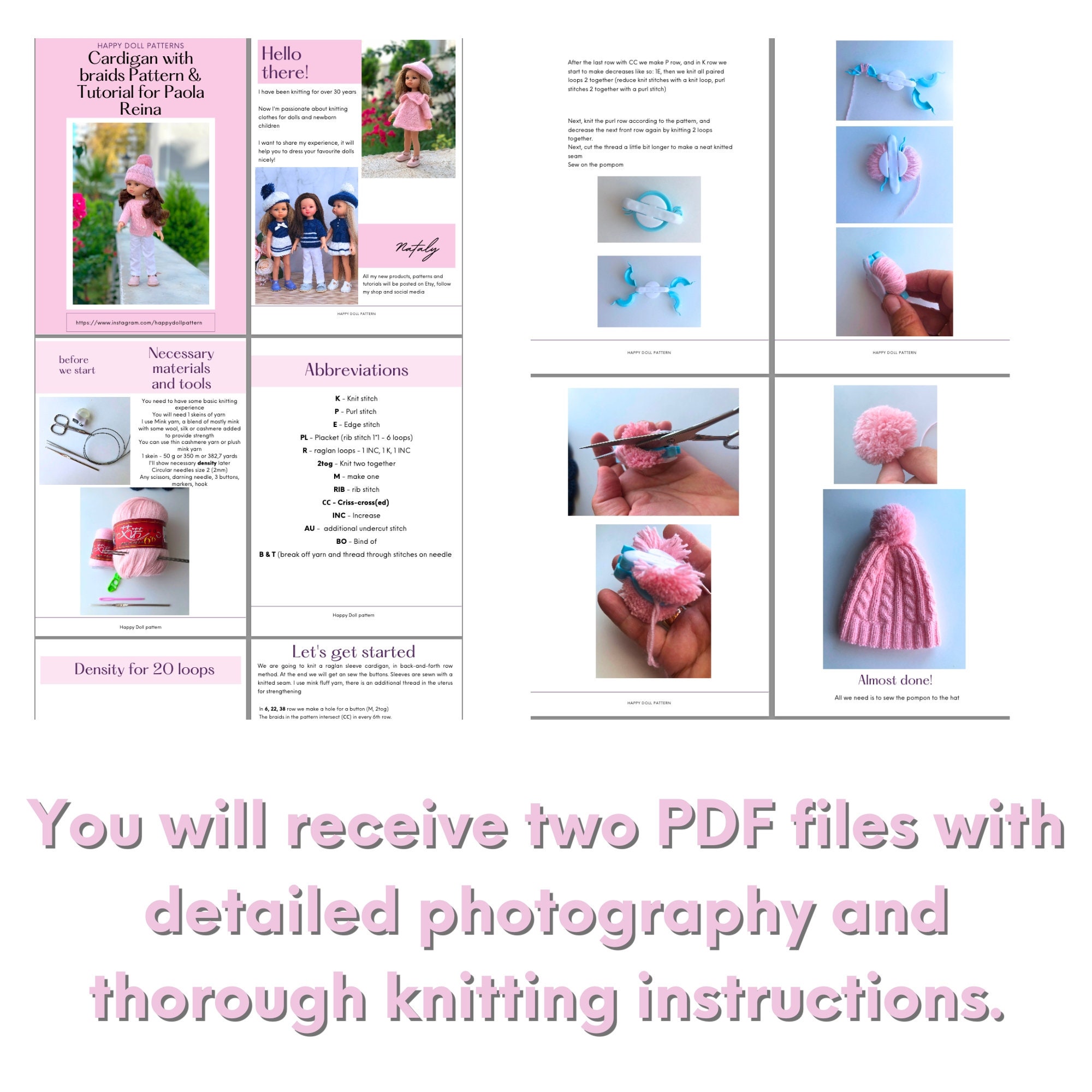 PDF Knitting Pattern Tutorial Cardigan & Hat for Paola Reina Doll (12 ...