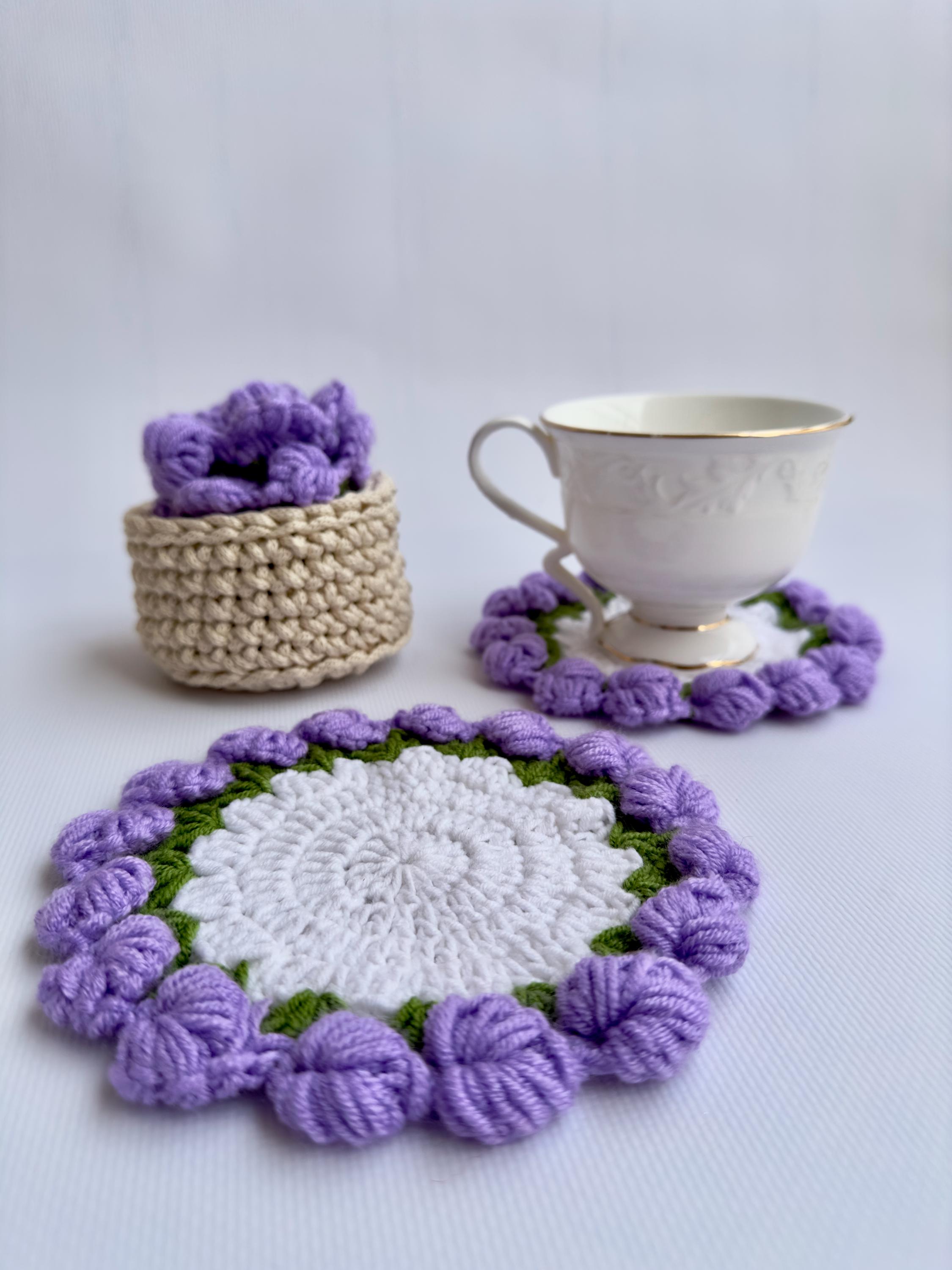 Crochet Lilac Flower Coaster & Basket Pattern (PDF Download) - Etsy