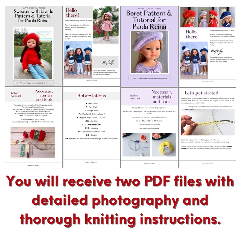 Doll Sweater & Beret Knit Pattern: Fits Paola Reina, Ruby Red (PDF ...