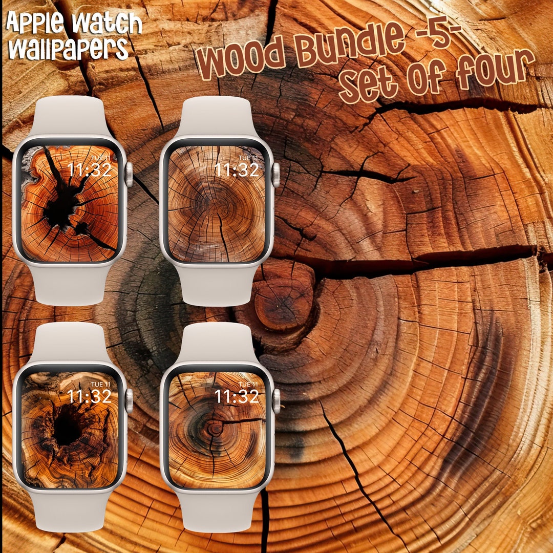 Apple Watch Wallpaper Wood Bundle 5, Set of Four, Wood Texture, Wooden ...