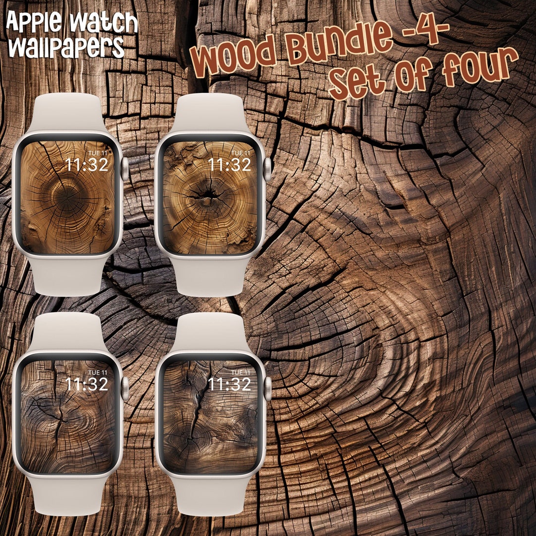 Apple Watch Wallpaper Wood Bundle 4, Set of Four, Wood Texture, Wooden ...