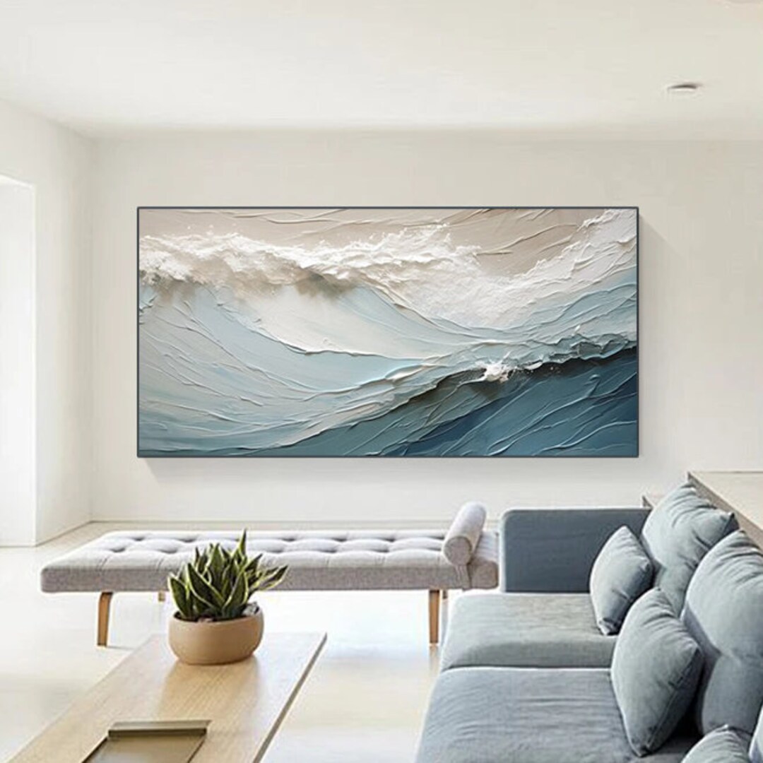 Large Abstract Ocean View Wall Art Handmade Textured Modern Canvas Oil ...
