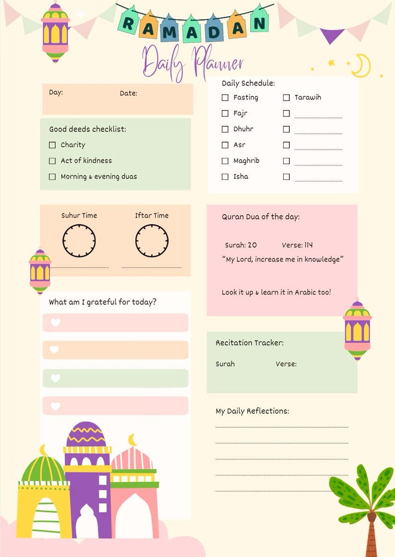 Printable Ramadan Planner for Kids Aged 7-12, Ramadan Activity Planner ...