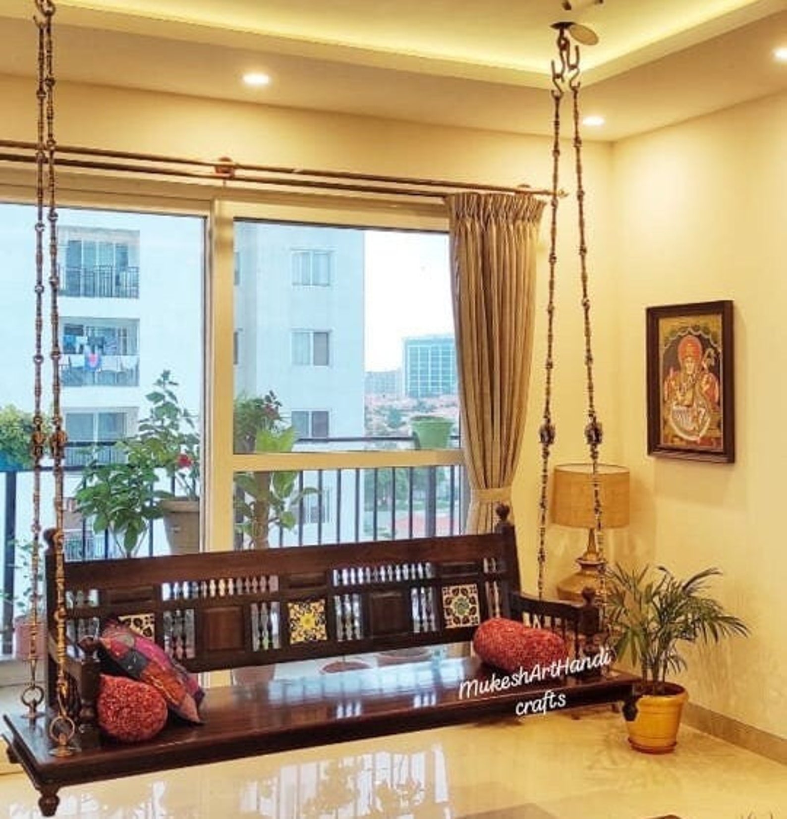 Handmade Wooden Porch Swing/ Wooden Ceiling Swing/wooden Hanging Swing ...