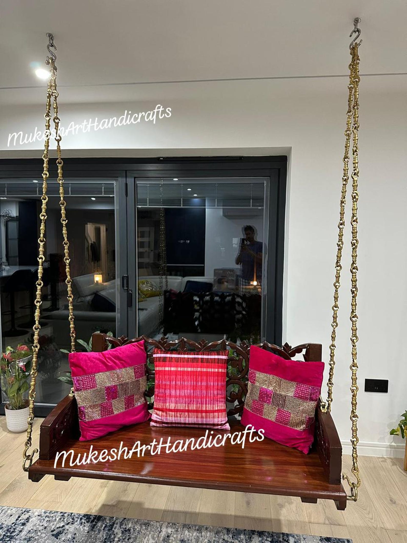 Handmade Wooden Reversible Porch Swing/ Wooden Reversible Ceiling Swing ...