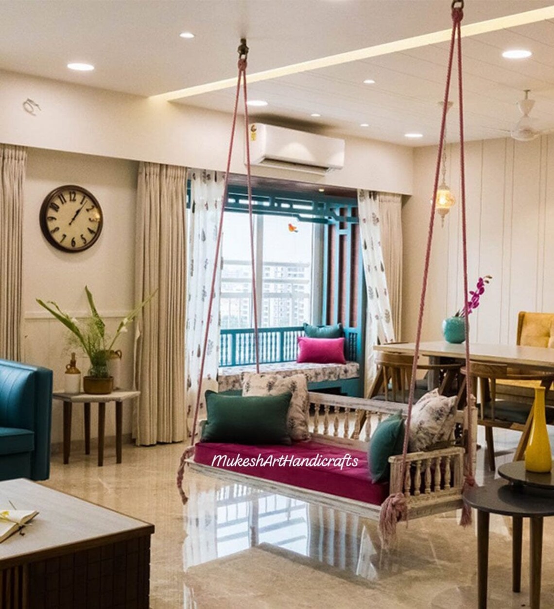 Handmade Wooden Reversible Porch Swing/ Wooden Reversible Ceiling Swing ...