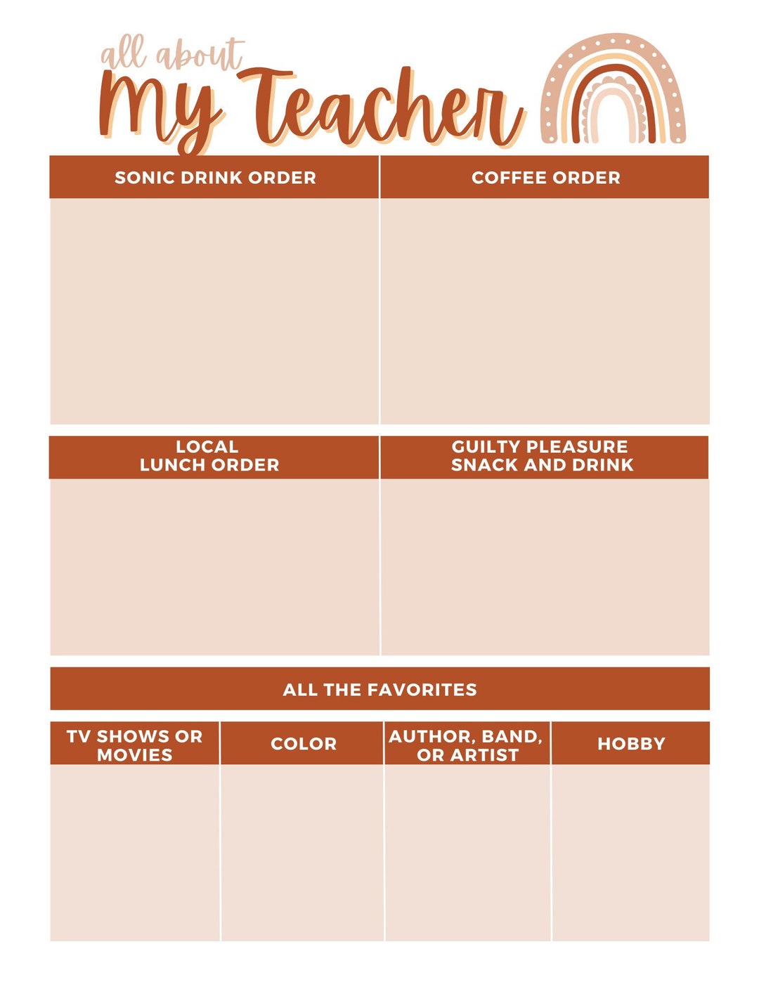 Back to School Get to Know Teacher // Digital File - Etsy