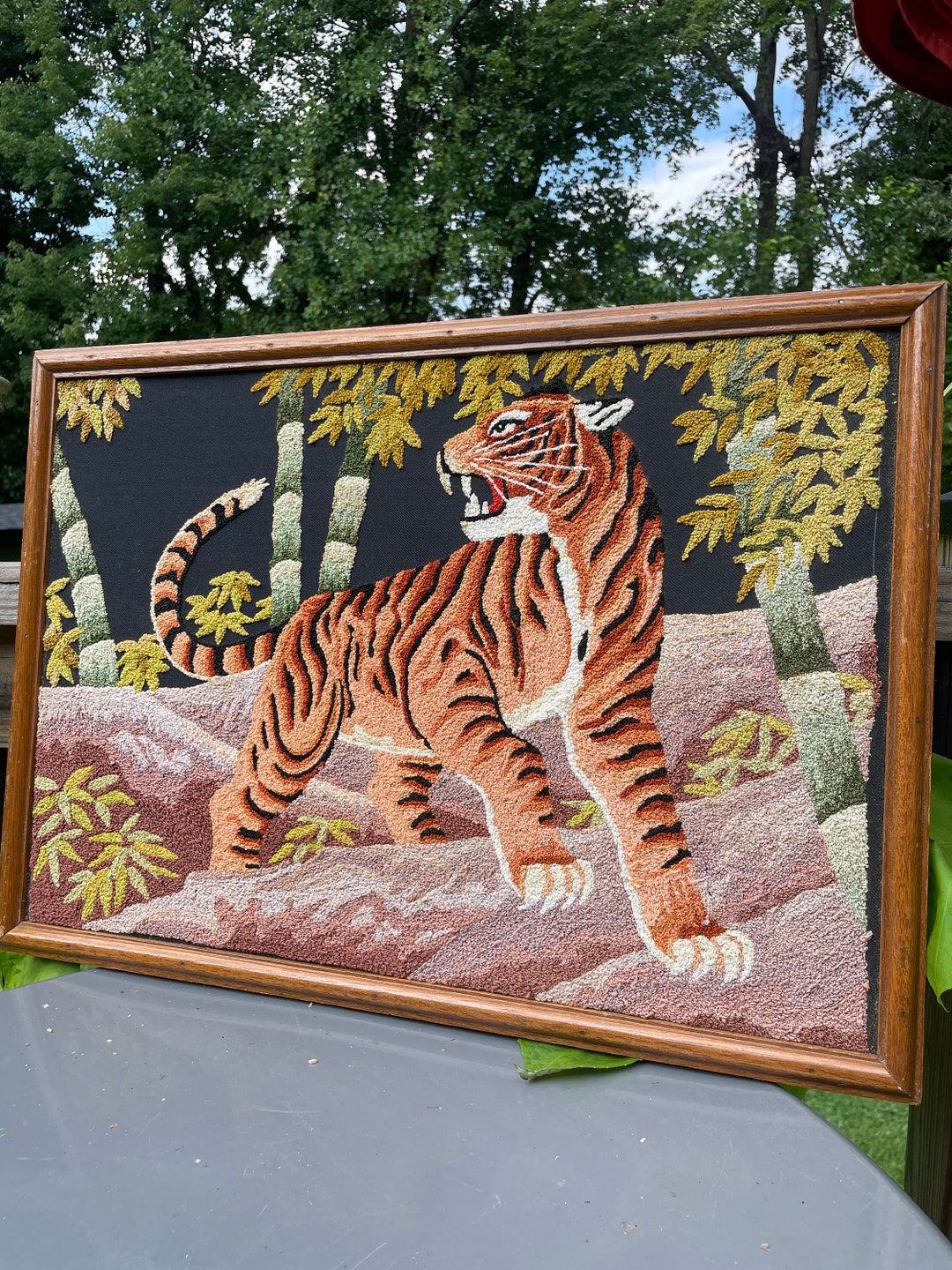 Stunning Vintage Chain Stitched Silk Framed Bengal Tiger Art Piece - Etsy