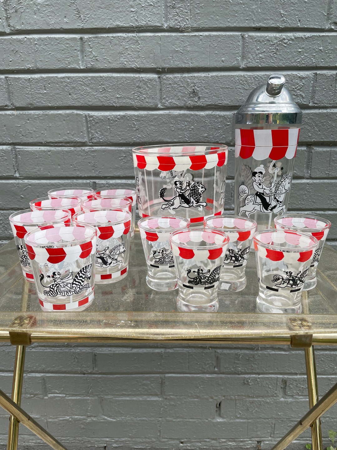 1950s Hazel Atlas Carousel Carnival Circus Cocktail Set - Etsy