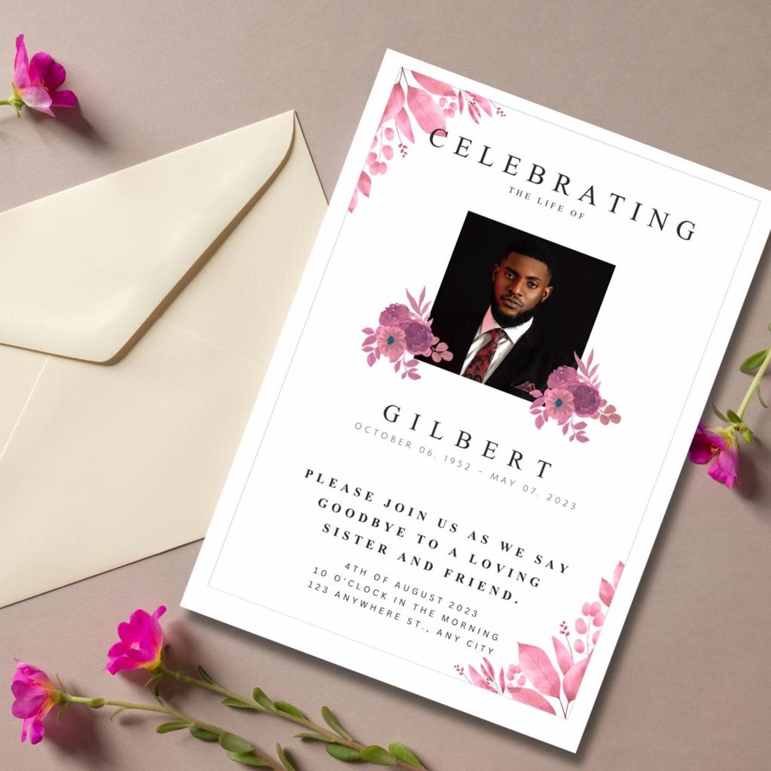 Editable Funeral Invitation for Memorial Funeral Announcement Invites ...