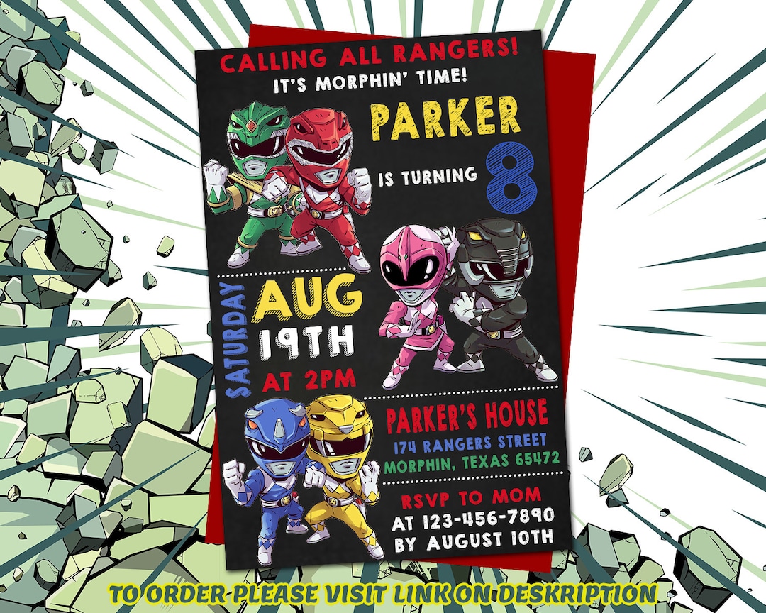 Power Rangers Birthday Invitation Power Rangers Invitation - Etsy