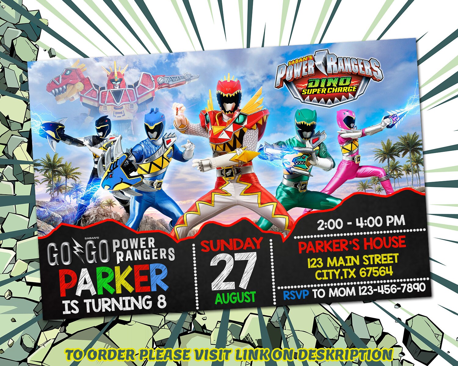 Power Rangers Birthday Invitation Power Rangers Invitation - Etsy