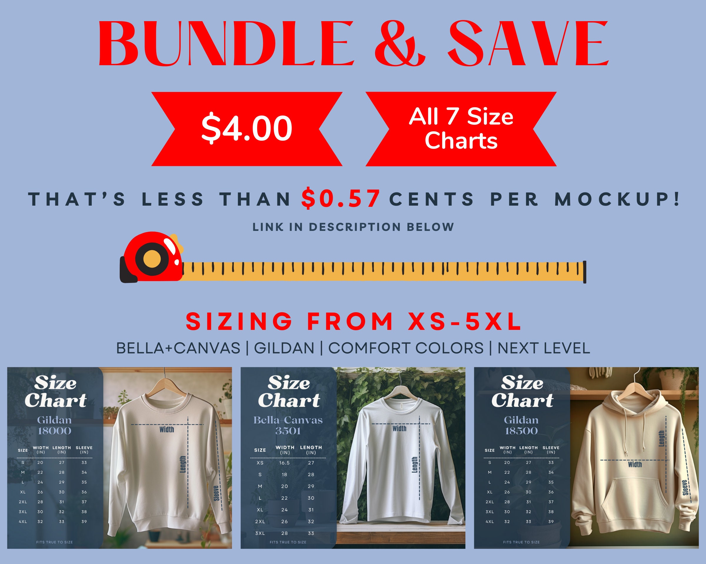 Men's Gildan 18000 Size Chart Mockup | Gildan Sizing Guide | Manly ...