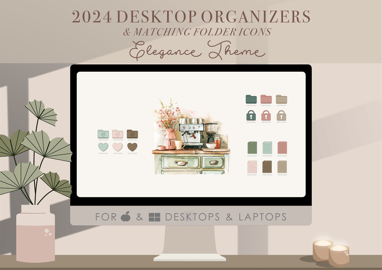BOHO HYGGE 2024 Desktop Organizer Wallpaper With Folders Custom Desktop ...