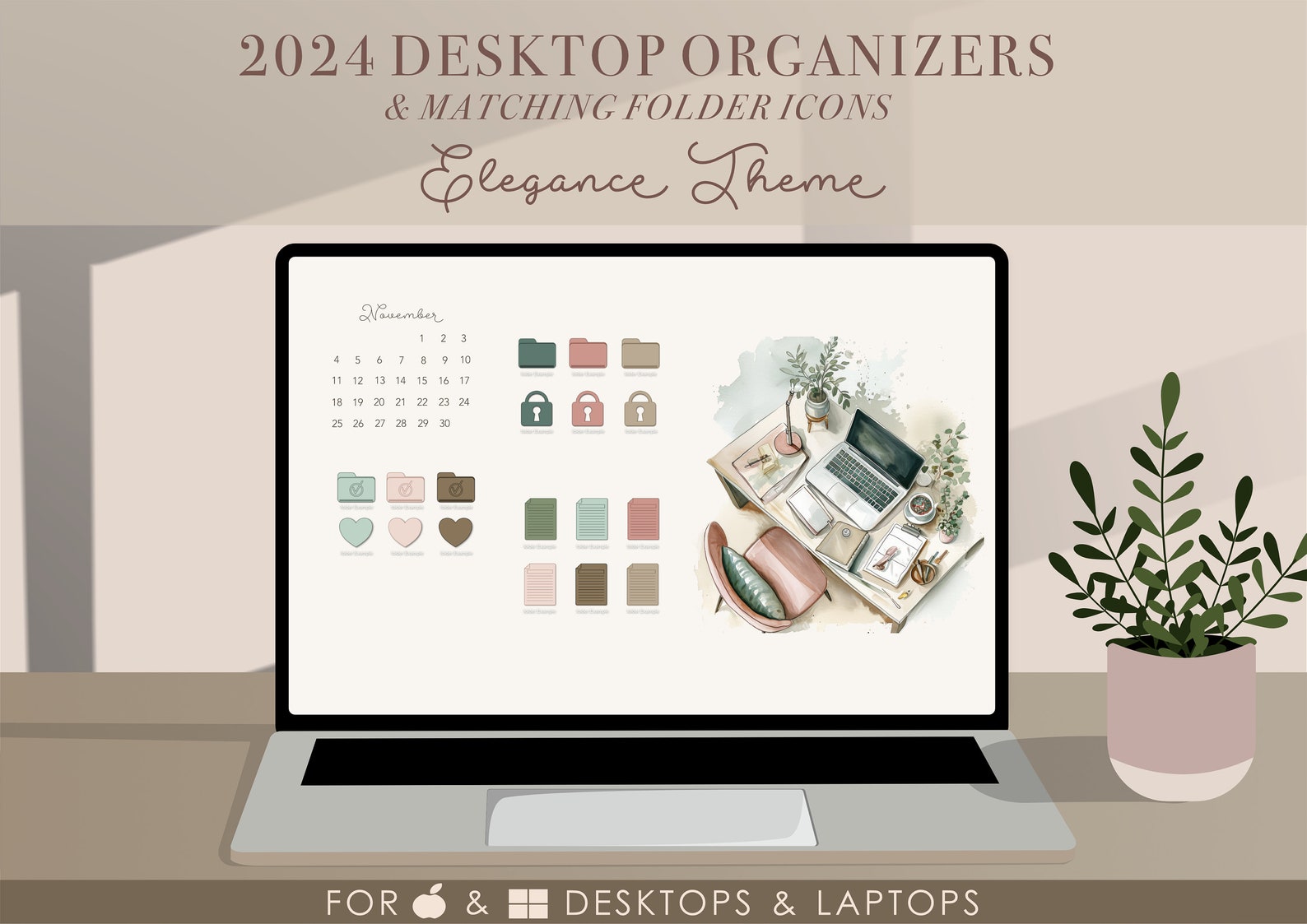BOHO HYGGE 2024 Desktop Organizer Wallpaper With Folders Custom Desktop ...