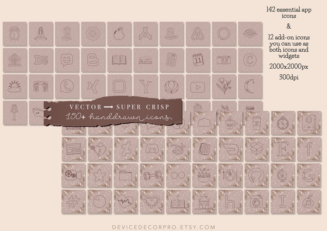 Handdrawn App Icons ELEGANT NEW YEARS, Ios Icons, iPad Icons, Handdrawn ...