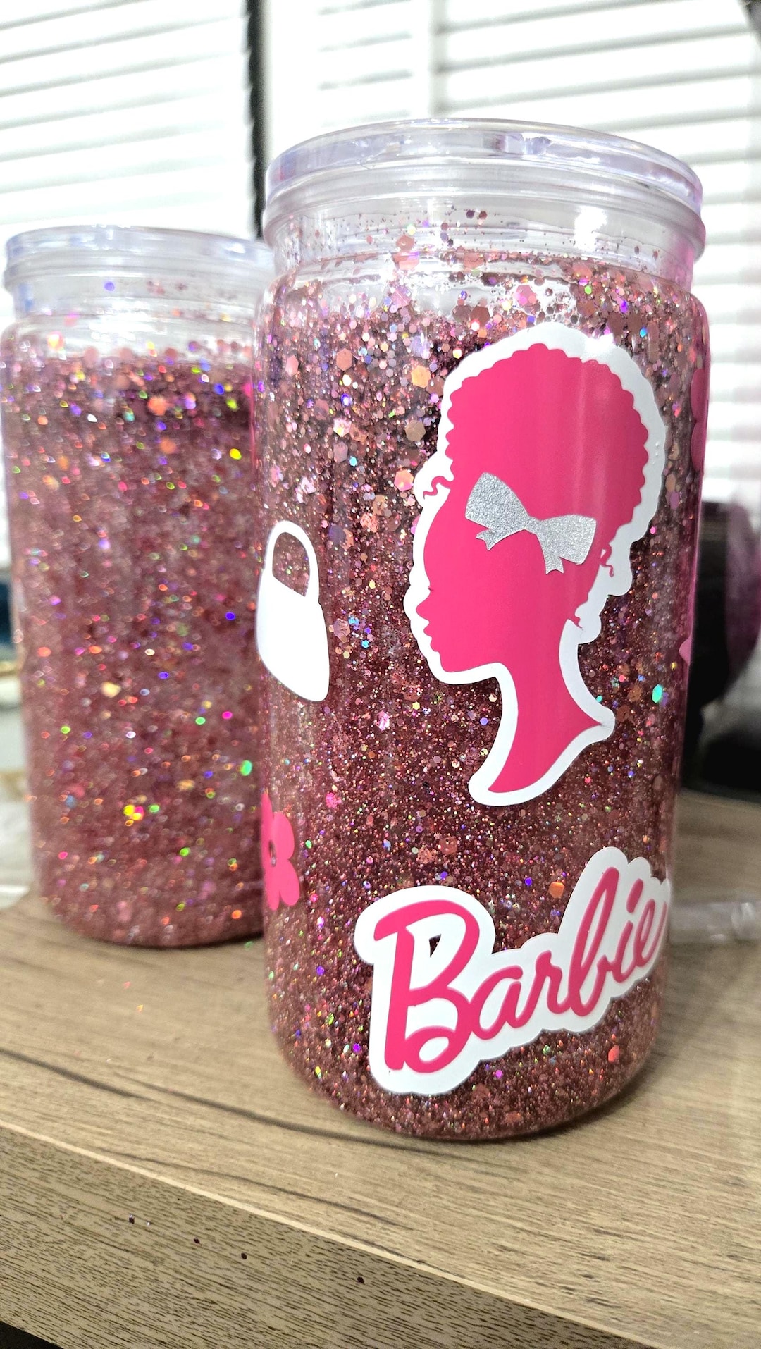 Barbie Glitter Snow Globe Tumbler: Pink Sparkle Cold Cup - Etsy