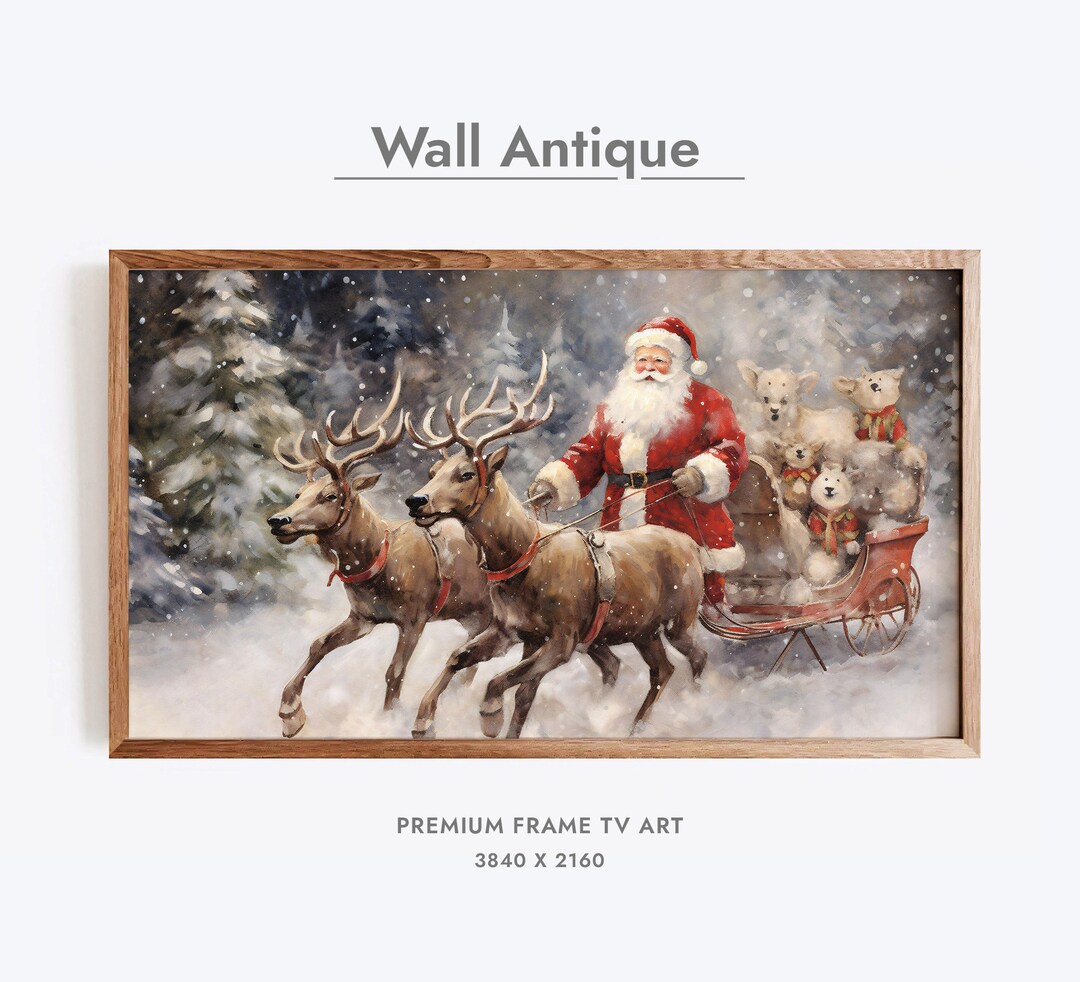 Watercolor Santa Frame Tv Art, Santa and Sleigh Frame Tv, Christmas ...