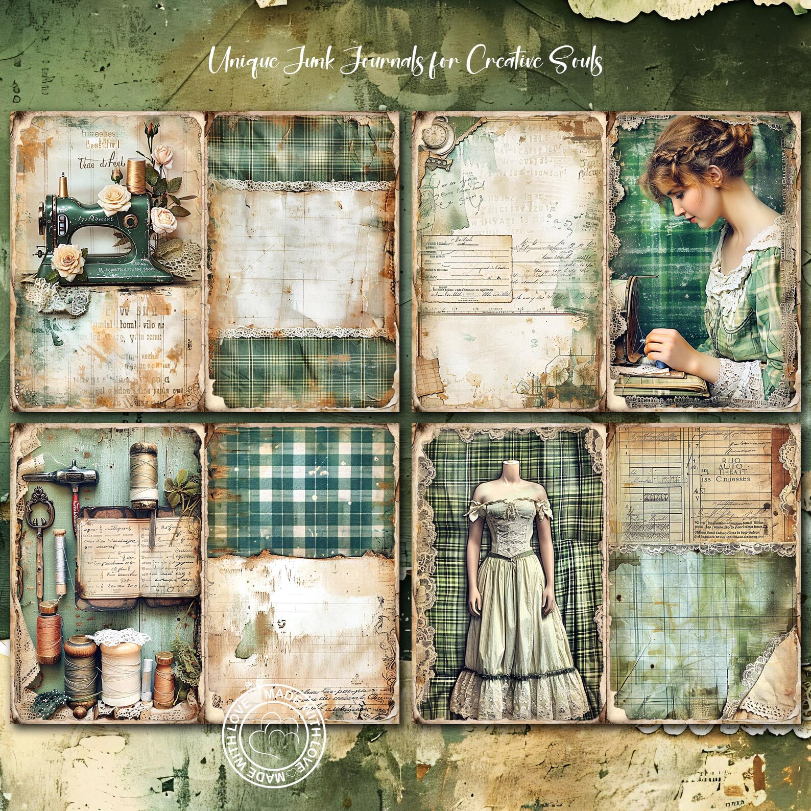Vintage Sewing Junk Journal Kit - Seamstress Printable Scrapbook Paper ...