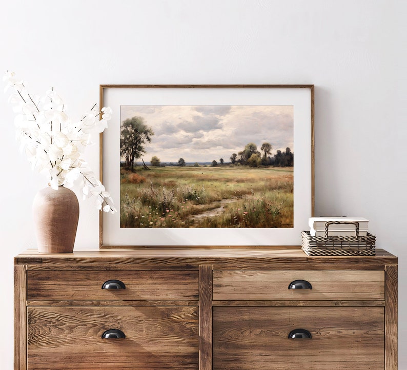 Vintage Landscape Painting Wildflower Wall Art Landscape Wall Art ...