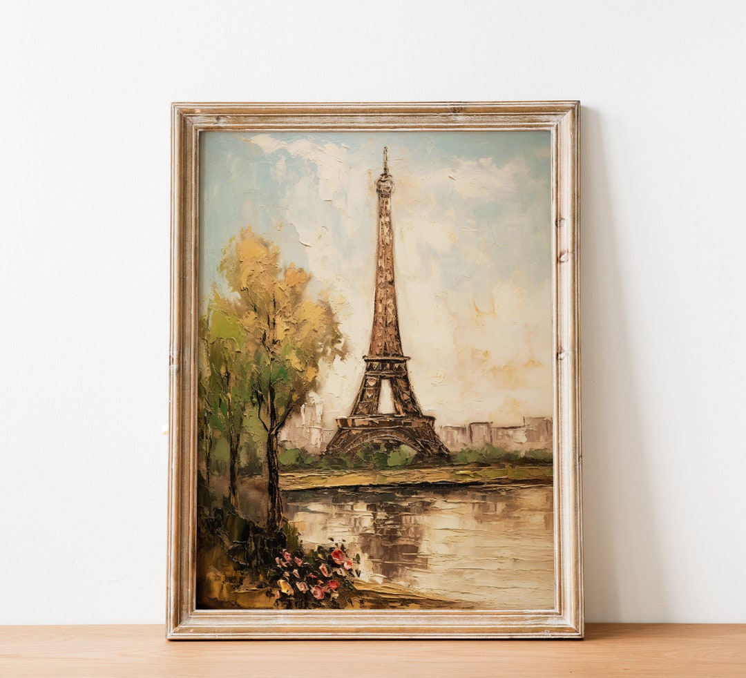 Vintage Eiffel Tower Oil Painting, Printable Paris Travel Wall Decor ...