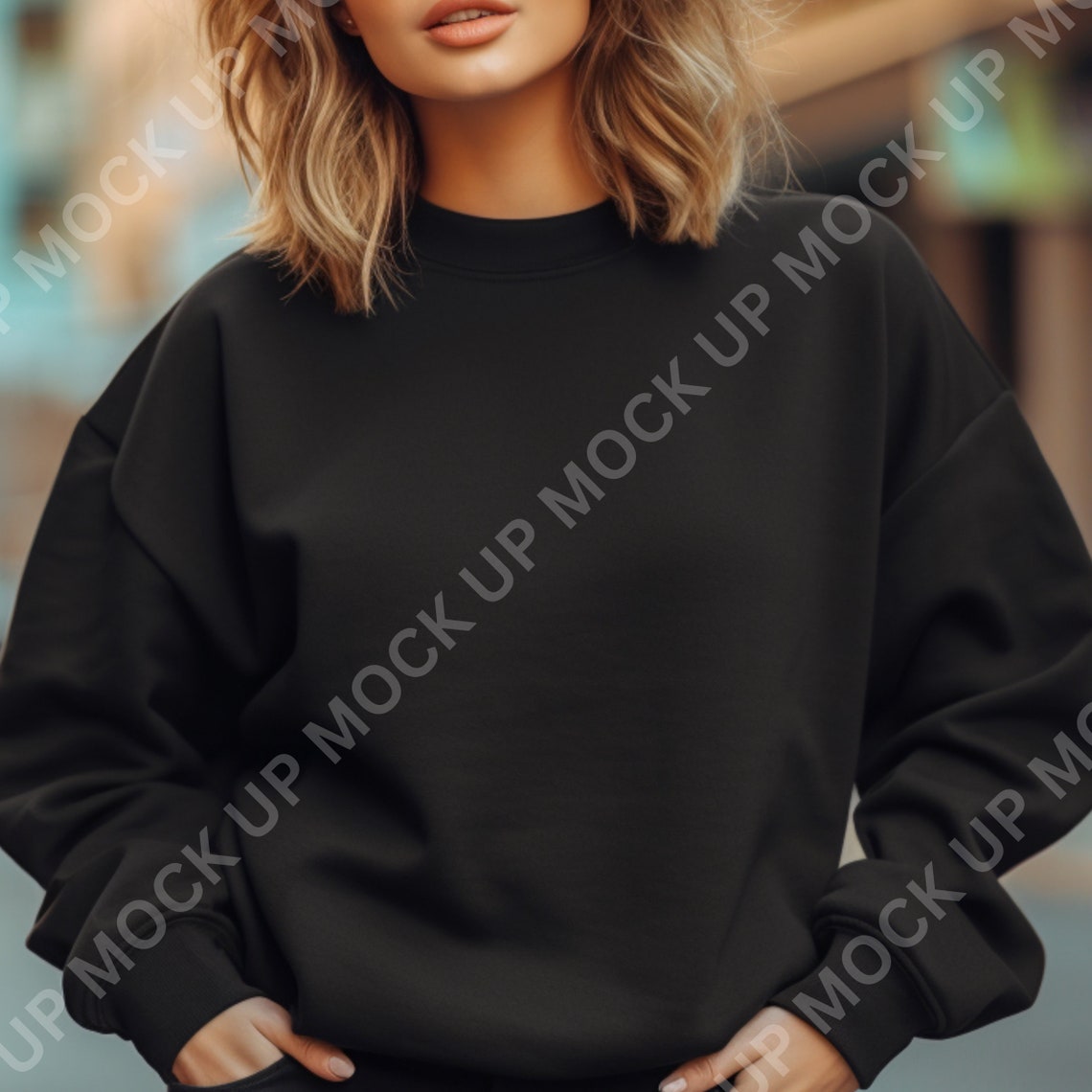 Gildan Black Sweatshirt Mockup, Gildan 18000 Mockup, Sweatshirt Model ...