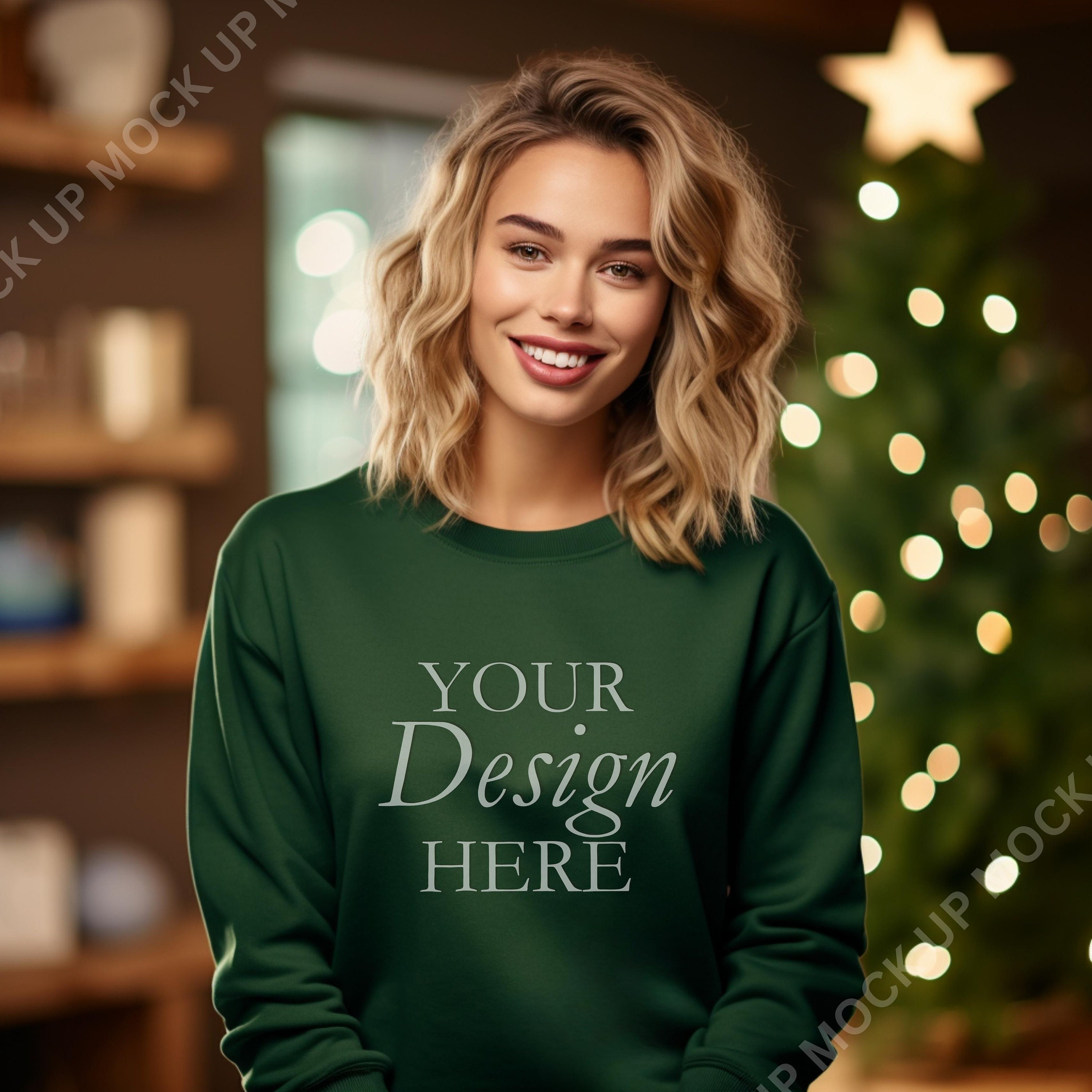 Gildan 18000 Mockup, Forest Green Sweatshirt Christmas Mockup ...