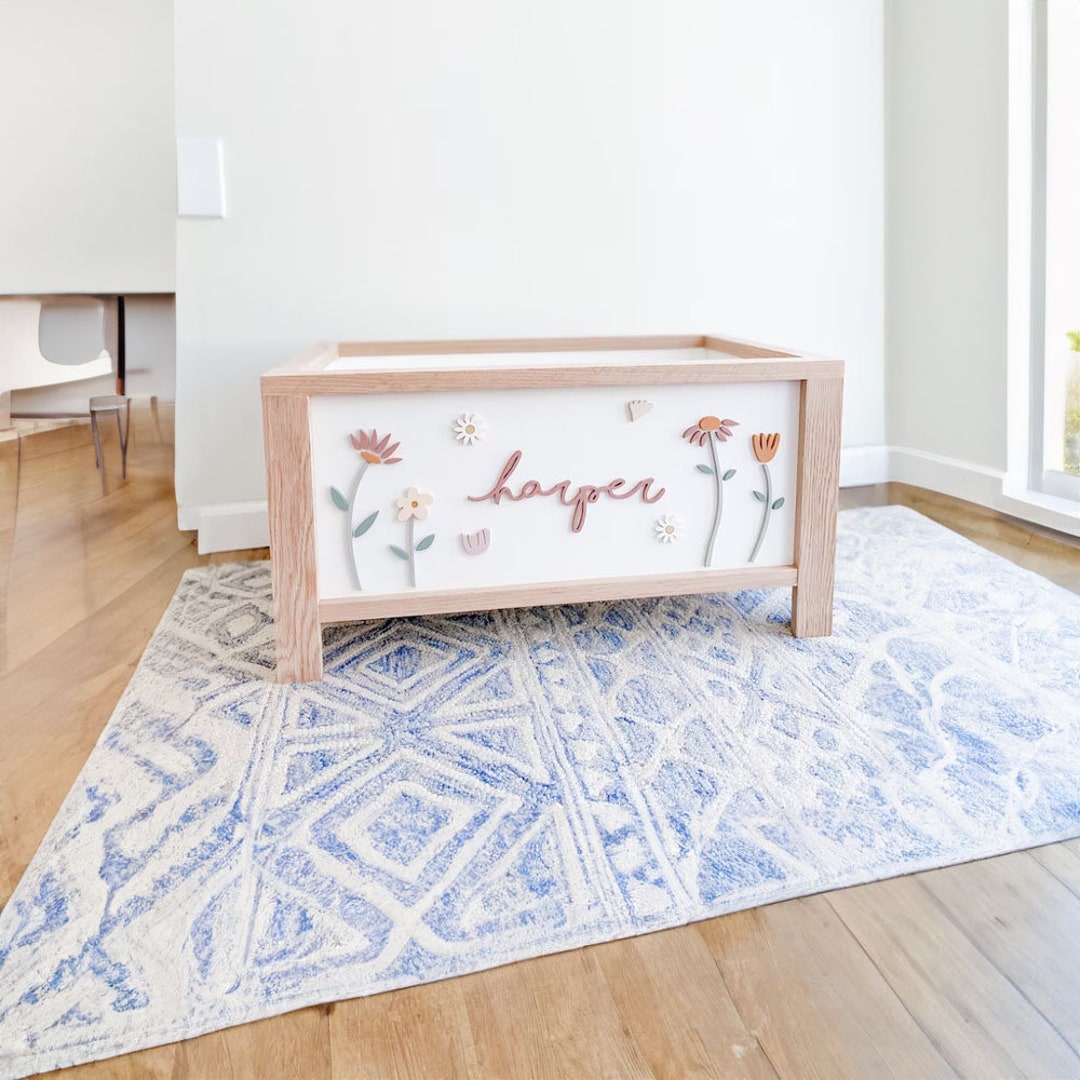 Wildflower Toy Chest With Name Girl's Room Toy Storage - Etsy
