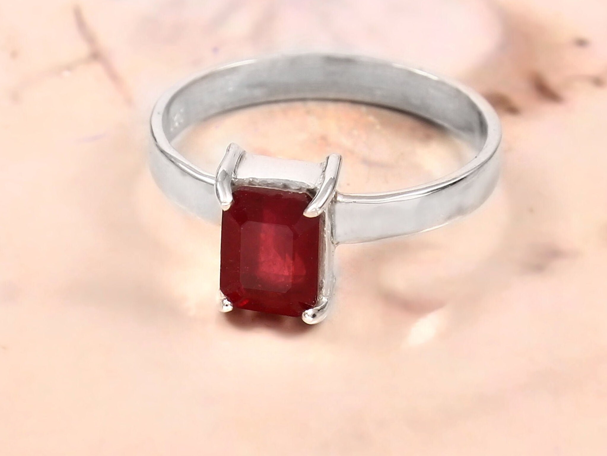 Natural Thailand Ruby Ring , 925 Sterling Silver Prong Sitting Ring ...