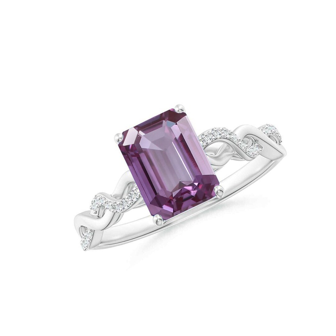 Color Change Alexandrite Radiant Cut Ring, Sterling Silver, CZ Accents ...
