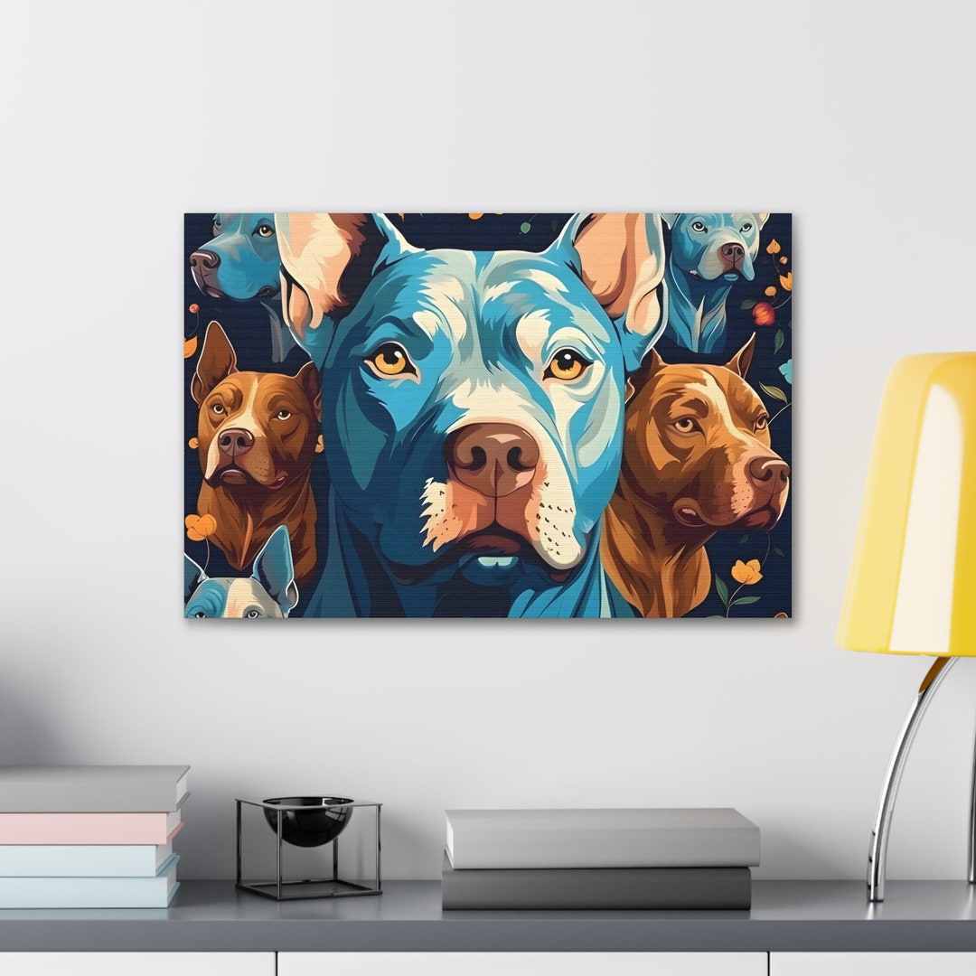 Artsy Pitbull Pattern Blue Canvas Gallery Wraps - Etsy