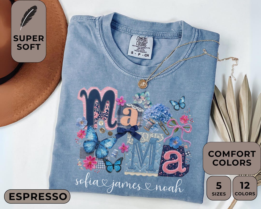 Comfort Colors® Faux Patchwork Custom Mama Shirt With Kids Names ...