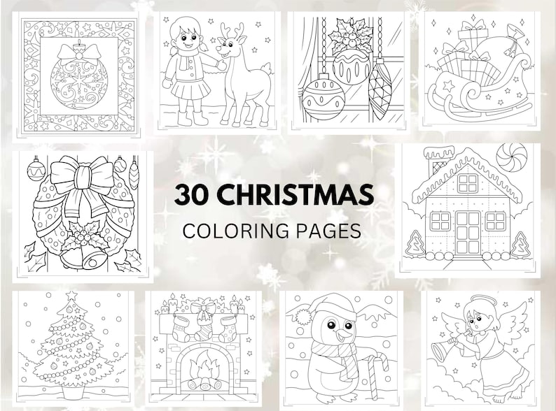 30 Christmas Coloring Pages, Adult and Kids Coloring Book, Christmas ...