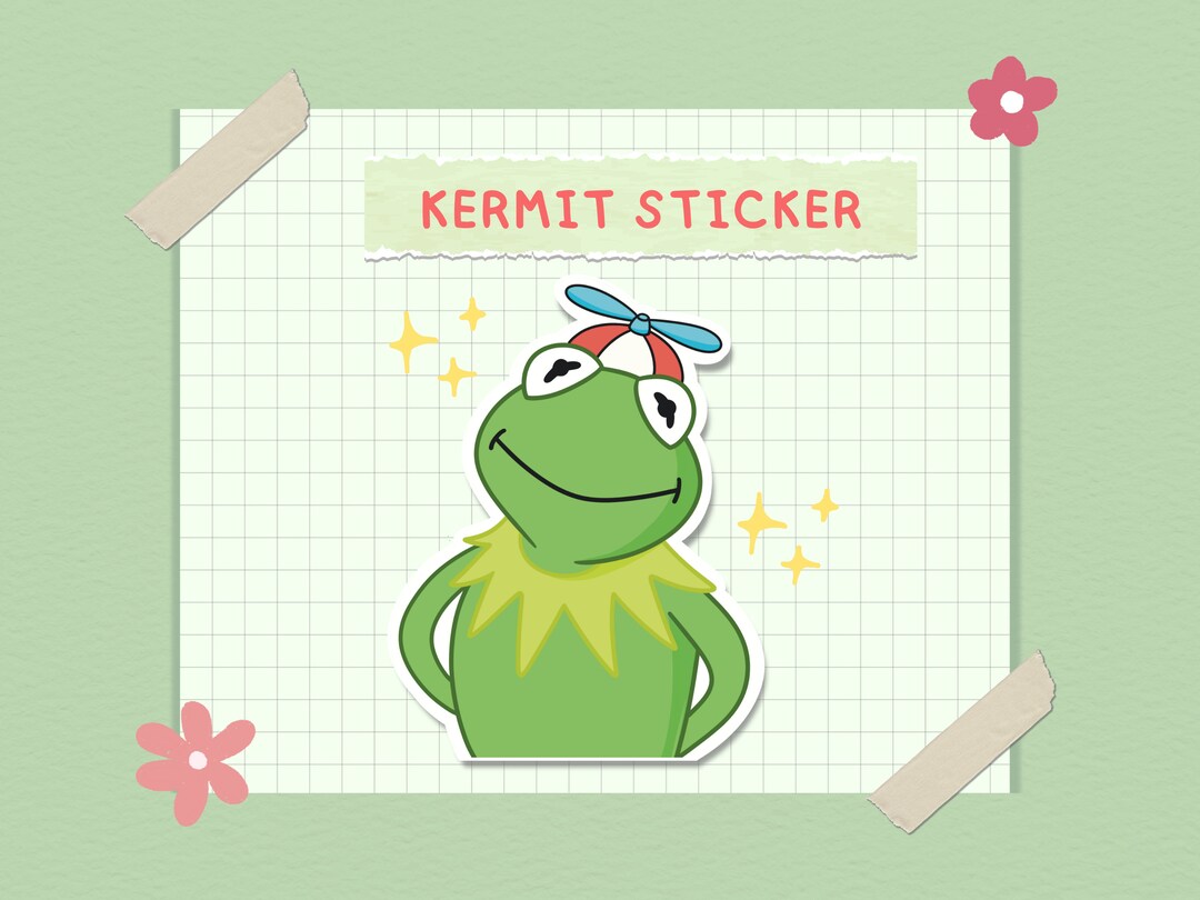 Cute Kermit in a Propeller Hat Sticker Sticker for Water Bottles ...