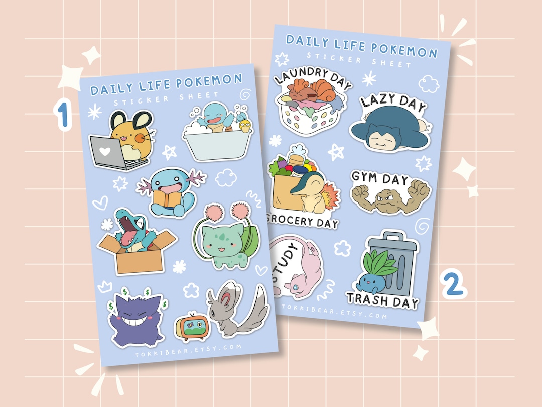 Pokemon Daily Life Sticker Set Sheets | Snorlax, Gengar, Bulbasaur ...