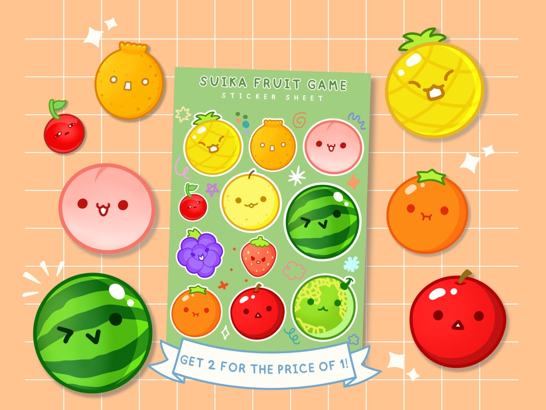 Suika Fruit Watermelon Game Sticker Sheet (BOGO) | for Water Bottles ...