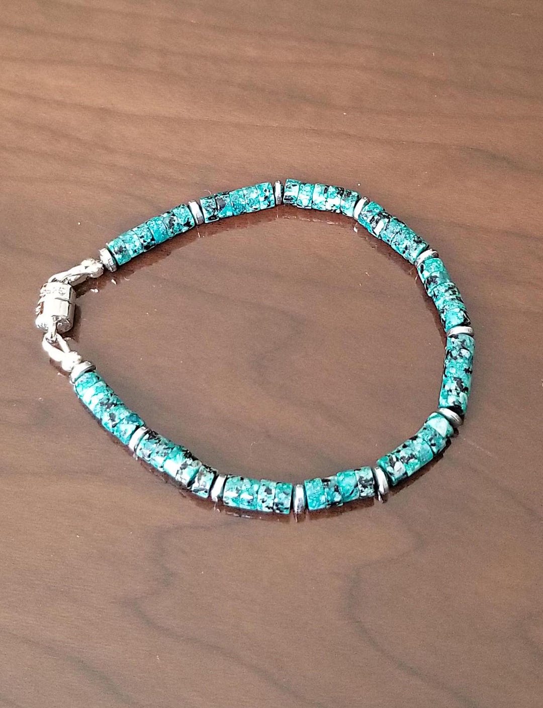 African Turquoise Gemstone Bracelet With 925 Sterling Silver Magnetic ...