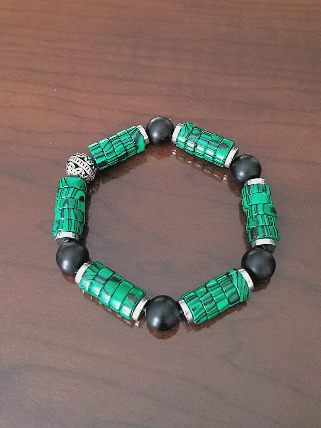 Malachite Obsidian Bracelet - Stretch Bracelet, Protection Bracelet ...
