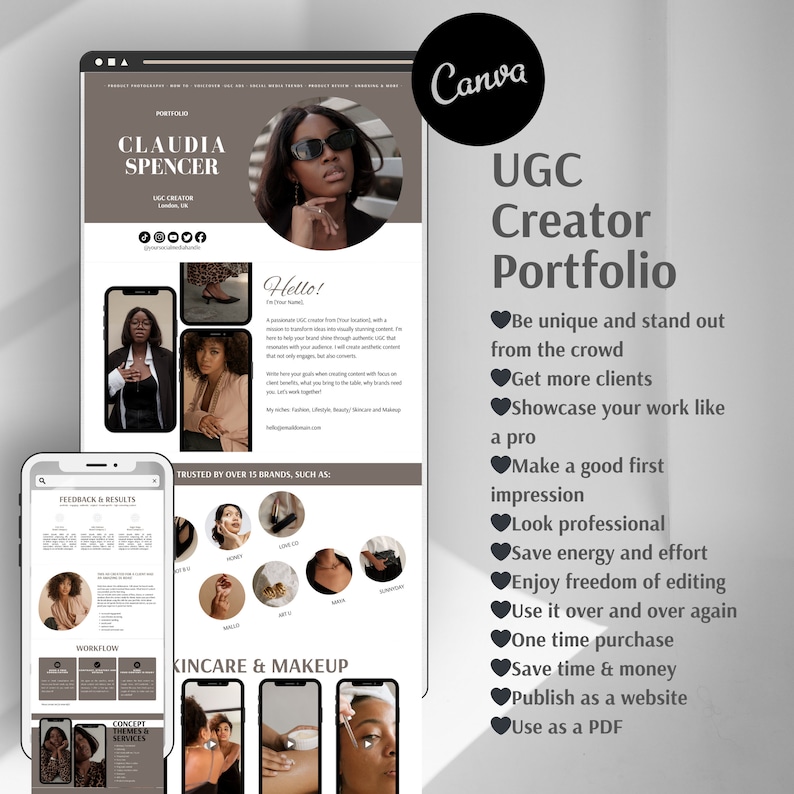 Plantilla de portafolio de UGC Canva para creador de contenido - Etsy México