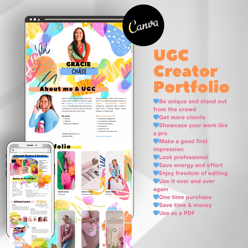 Colorful UGC Portfolio Template Canva, Bright UGC Portfolio, Modern UGC ...