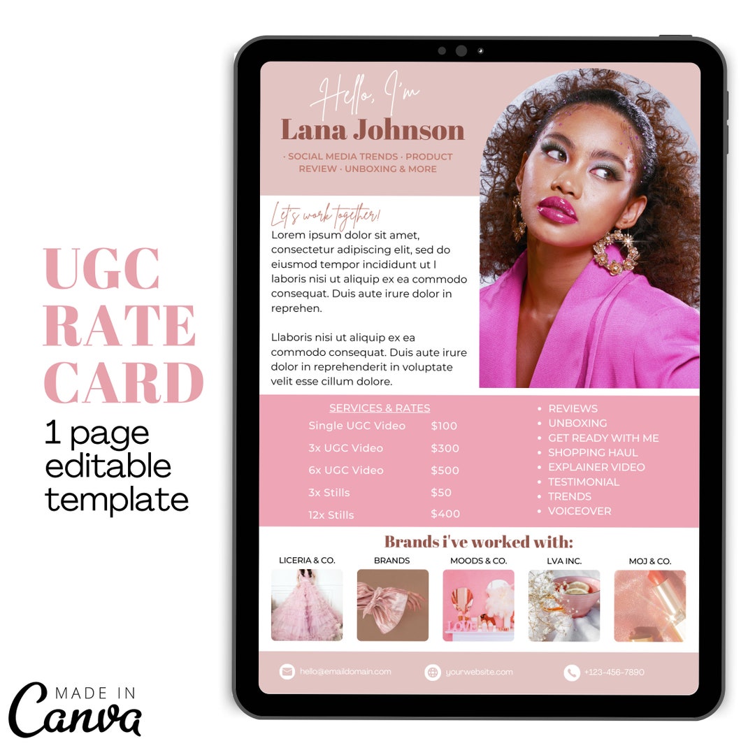 Pretty Pink UGC Rate Card for Content Creators Modern UGC Media Kit UGC ...